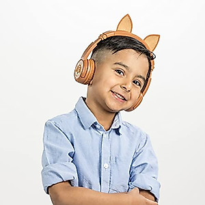 ONANOFF BuddyPhones PlayEars+, On-Ear Bluetooth Kids Headphones with Fox Ears, Volume-Limiting with Microphone, Works Wired or Wireless, 24-Hours Battery Life, for iPhone, iPad, Tablet and More