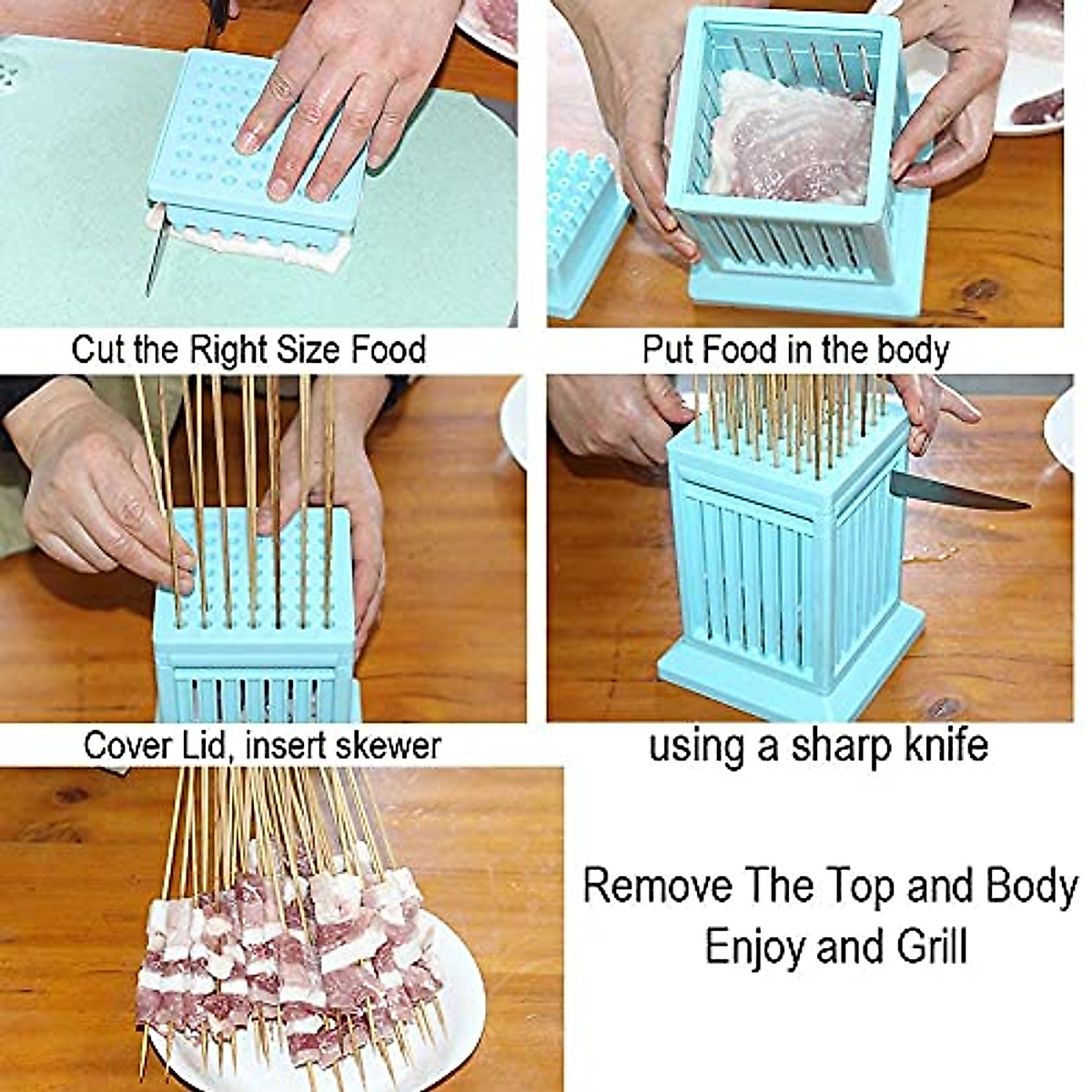 COOSKIN Barbecue Skewers Meat Skewer Tool 49 Hole Kebab Making Box BBQ Grill Beef Meat Slicer Kebab Brochette Maker Kit