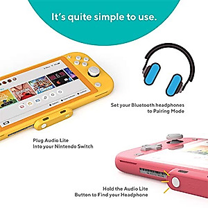 GENKI Audio Lite Bluetooth 5.0 Adapter for Nintendo Switch/Switch Lite - Compatible with All BT Headphones & Airpods, Low Latency with aptX Technology (Turquoise)