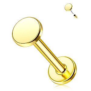 Melighting 14K Gold Threadless Earrings 16G Gold Flat Back Earrings Tiny Flat Disc Threadless Push in Labret Stud Gold Tragus Piercing Jewelry for Women Conch Helix Stud