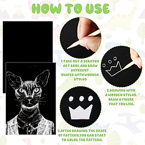 Gersoniel 25 Pieces Scratch Paper Art Set Craft Kits Scratch Off Paper Black Coated Scratchboard Black Scratch Paper with Wooden Stylus for Valentine's Day Gifts Birthday Party Supplies