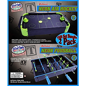 Matty's Toy Stop Deluxe 20" Wooden Tabletop NEON Air Hockey (Extra Pucks) & NEON Foosball (Soccer) (Extra Balls) Games Gift Set Bundle - 2 Pack