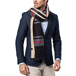 Shubb Men's Scarves, Men Cashmere Feel Scarf, Classic Checked Winter Scarves for Men, Black Check