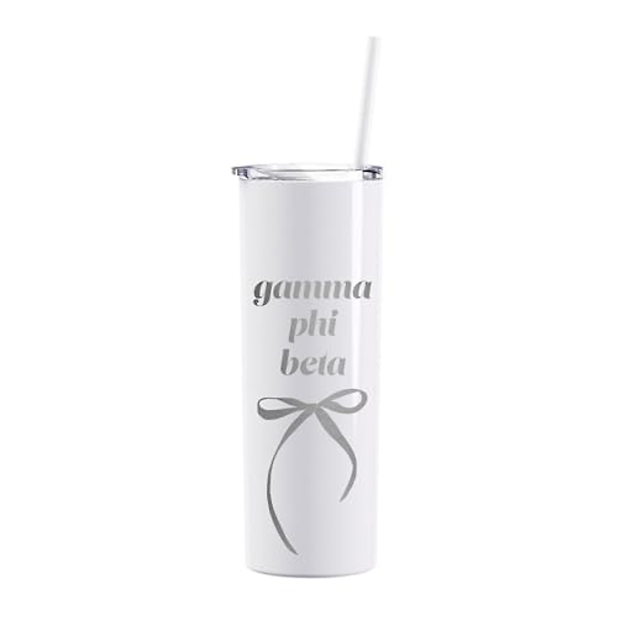 Go Greek Chic Gamma Phi Beta Coquette Bow Tumbler with Straw - White