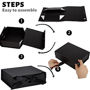 JOHOUSE Black Gift Box, 10.5" x 7.5" x 3.1" Black Luxury Gift Box Magnetic Gift Box Bridesmaid Box with Ribbon Greeting Card For Weddings, halloween, Anniversary Present