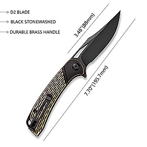 CIVIVI Dogma Pocket knife, Black Stonewashed D2 Blade, Brass Handle, Liner Lock, Ball Bearings Pivot,Flipper Opening Utility Knife with Reversible Deep Carry Pocket Clip C2005E
