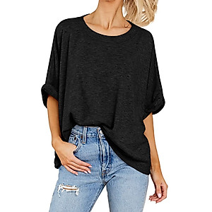 Women Oversized T-Shirt Summer Casual Short Sleeve Loose Tee Tops Black