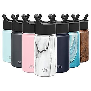 Simple Modern Kids Water Bottle with Straw Lid Vacuum Insulated Stainless Steel Metal Thermos Bottles | Reusable Leak Proof BPA-Free Flask for School | Summit Collection | 14oz, Carrara Marble