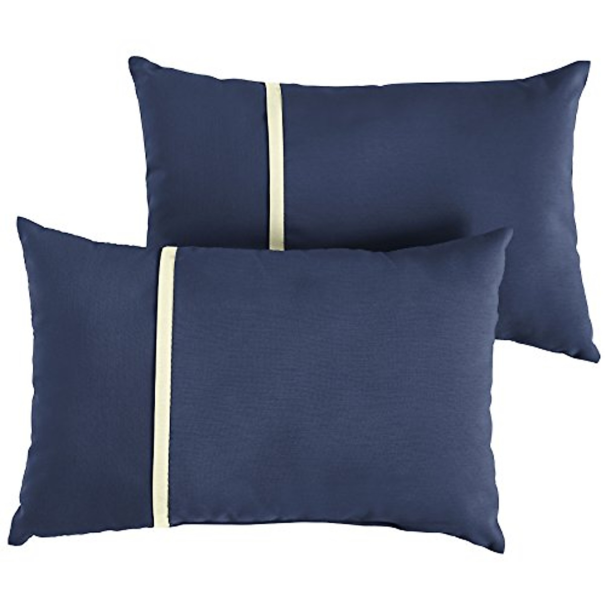 Mozaic Home Indoor Outdoor Sunbrella Lumbar Pillows, Set of 2, 2 Count (Pack of 1), Canvas Navy Blue & Canvas Natural Ivory
