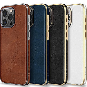 LOHASIC PU Leather Case for iPhone 15 Pro, Luxury Elegant Vintage Phone Cover for Men Women, Anti-Slip Grip Scratch Resistant TPU Bumper, 6.1 Inch, 5G, 2023 - Brown Grey
