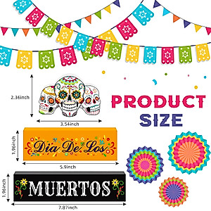 3 Pieces Day of The Dead Decorations Dia De Los Muertos Wooden Blocks Sugar Skull Wooden Sign Day of The Dead Table Centerpiece Decor for Mexican Day of The Dead Decor and Halloween Home Decorations