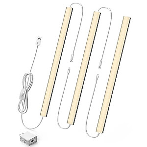 Vovamo Under Cabinet Lighting Plug-in, Dimmable Under Counter Lights for Kitchen, 3pcs 12 Inch, Warm White 3000K Linkable USB Led Light Strip, Wired Led Light Bar for Desk,Sink,Workbench
