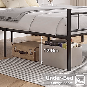 VECELO Full Size Bed Frame with Headboard, 14 Inch Metal Platform Mattress Foundation, No Box Spring Needed, Squeak Resistant, Easy Assembly, Matte Black