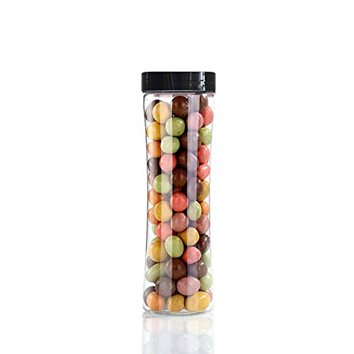 12.5oz (360 ml 12 Pack) Clear Empty Plastic Sensory Bottles with Smooth Lids and Labels - Round Plastic Test Tubes with Screw Caps for Party Gum Balls,Event Jelly Beans - BPA Free (Black Lids)