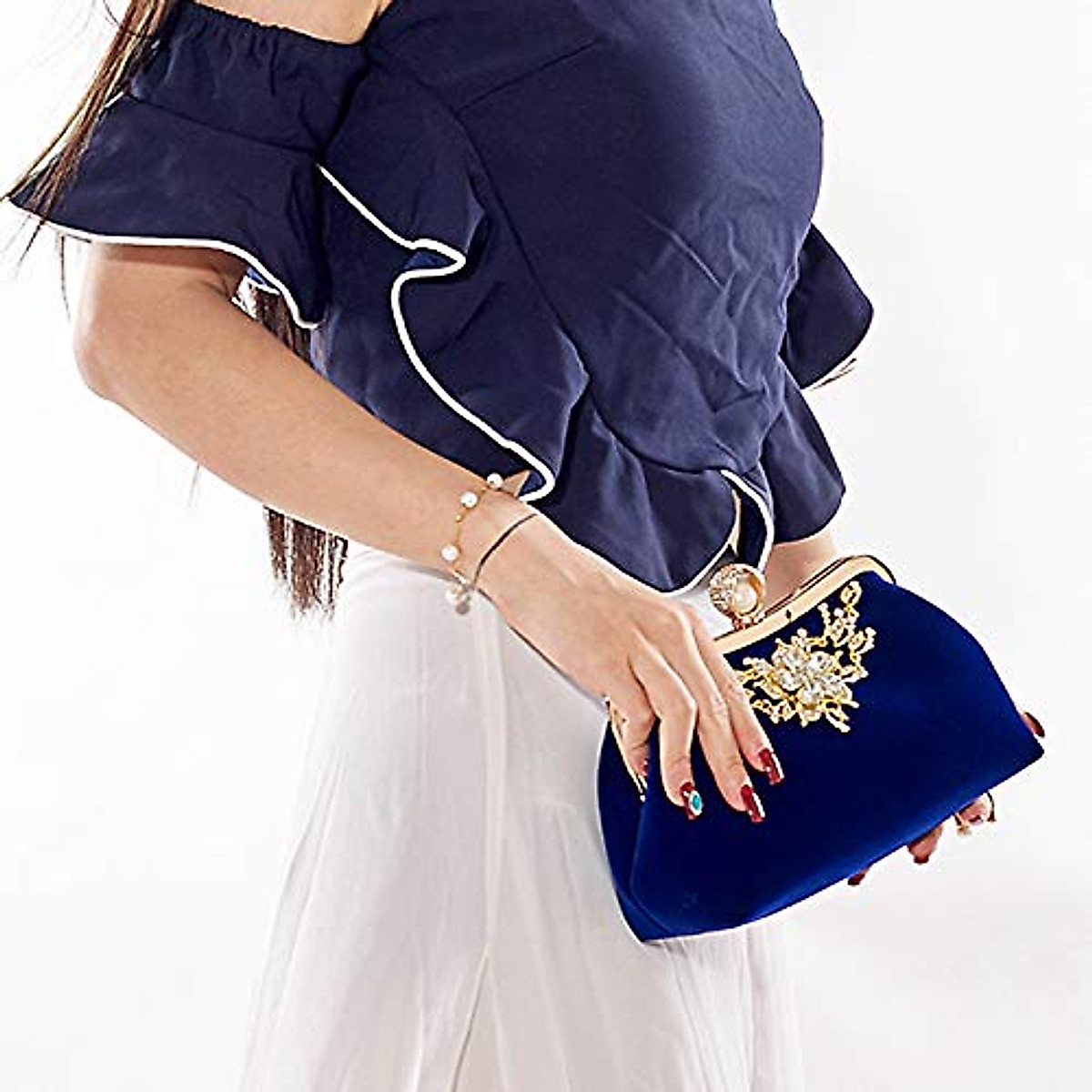 ZLMBAGUS Women Evening Clutch Purse Bag Party Prom Wedding Bride Purse Chain Handbags Blue