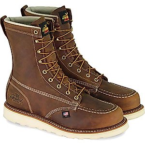 Thorogood American Heritage 8” Steel Toe Work Boots for Men - Full-Grain Leather with Moc Toe, Slip-Resistant Wedge Outsole, and Comfort Insole; EH Rated, Trail Crazyhorse - 11 D US