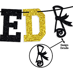 Phinished Banner, Class of 2025 Master Doctor Degree, Congrats Phd College Graduation Party Decoration Supplies, Gold and Black Glitter