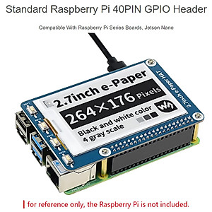 waveshare 2.7inch E-Ink Display HAT,264x176 Pixel Black,White Two-Color 3.3V/5V E-Paper Screen LCD for Raspberry Pi 4B/3B+/3B/2B/Zero/Zero W/Zero WH and Jetson Nano SPI Interface Support Full Refresh