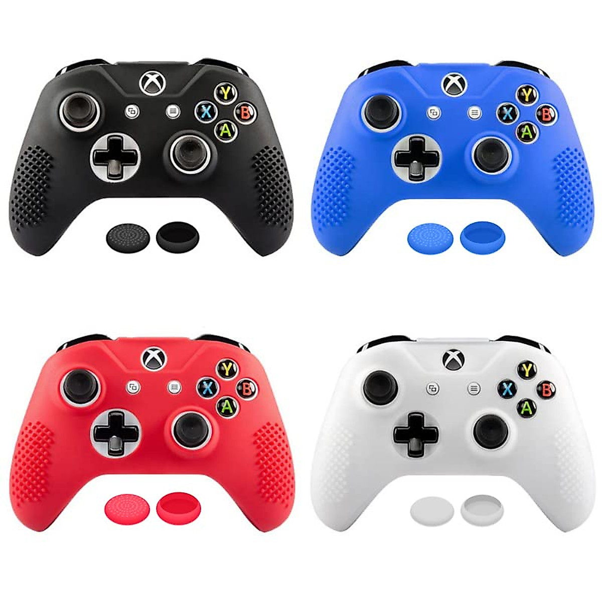 ANSIPPF Xbox One S Compatible Premium Silicone Controller Cover, Anti Slip Skin, Sweat-Proof Protector, Protective Soft Rubber Case Sleeve for Xbox One S Accessories, White + Black + Red + Blue
