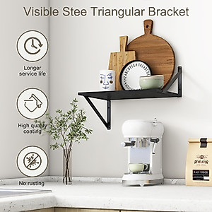 Fun Memories Deep Floating Shelves for Wall, 12 Inch Deep Black Floating Shelves Set of 2, 16" W x 12" D Wall Shelf, Wide Display Ledges Shelves for Bedroom, Bathroom, 12 Deep Bookshelf Wall Mounted