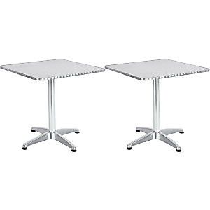 BTEXPERT Indoor Outdoor 27.5" Square Restaurant Table for Patio Stainless Steel Silver Aluminum Furniture with Base Set of 2