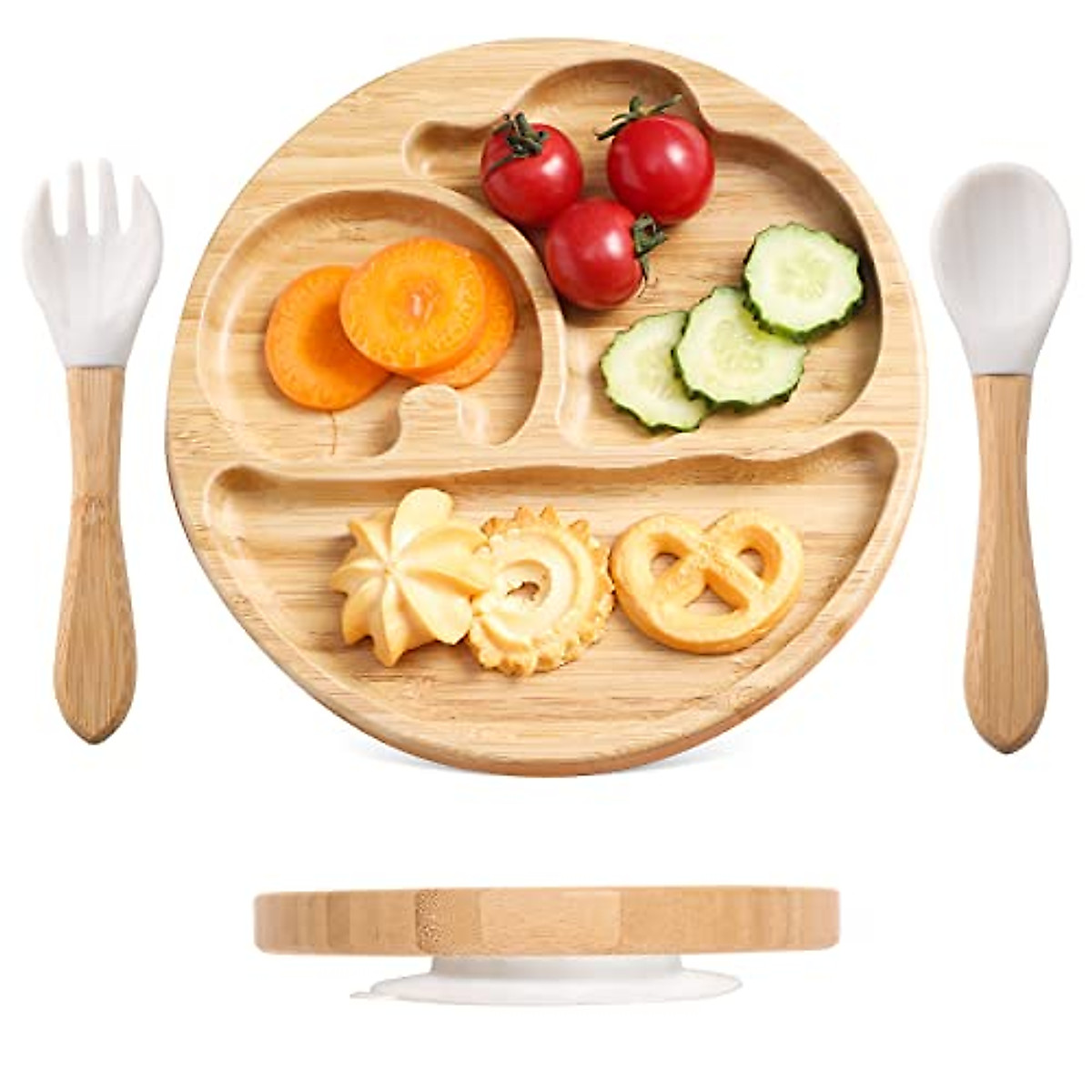 Mamimami Home Baby Bamboo Suction Plates Set with Spoons & Fork, Baby Food Dishes Feeding Set for Led Weaning Plate, Baby Utensils Set, BPA Free