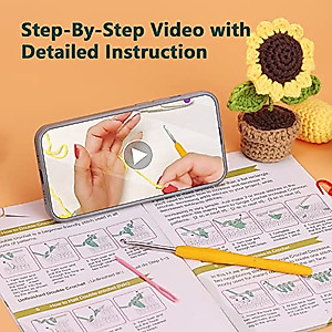 PP OPOUNT Beginner Crochet Kit - 3 PCS Potted Plants, Complete Crochet Kit for Beginners, Starter Pack for Adults and Kids with Step-by-Step Instructions and Video Tutorials