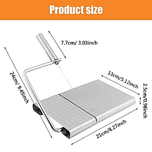 CALIDAKA Cheese Slicers For Block Cheese Wire Cheese Slicer with 5 Replacement Wires Stainless Steel Cheese Slicer Cutter Cheese Slicer Cutting Board Accurate Size Scale Cheese Cutter(silver)