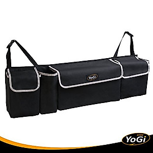 Car Trunk Organizer and Storage, Backseat Hanging Organizer for SUV, Truck, MPV, Waterproof, Collapsible Cargo Storage Bag with 4 Pockets, Car Interior Accessories for Men &Women, Free Trunk Floor