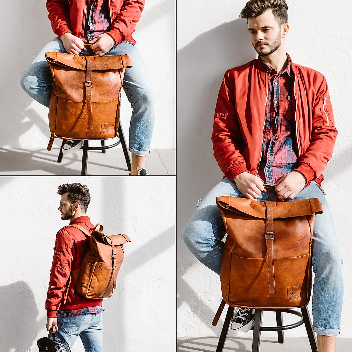 BERLINER BAGS Vintage Leather Backpack Paris XL, Large Waterproof Bookbag for Men and Women - Brown (Brown - Cognac)