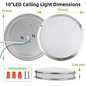 hykolity 10 inch Flush Mount LED Ceiling Light Fixture, 17W 1100lm, 2700K/3000K/3500K/4000K/5000K Adjustable Ceiling Lights, Brushed Nickel Saturn Dimmable Lighting for Hallway Bathroom - 2 Pack