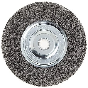 Forney 72745 Wire Bench Wheel Brush, Coarse Crimped with 1/2-Inch and 5/8-Inch Arbor, 6-Inch-by-.012-Inch