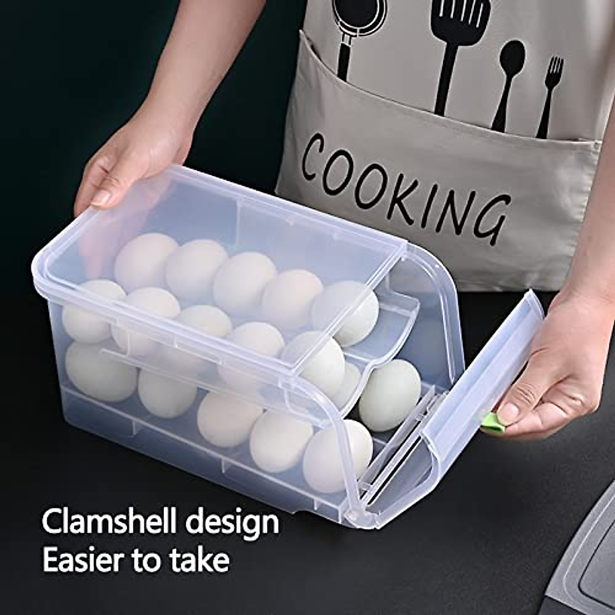 Stackable Large Capacity Egg Drawer Box,Automatic Rolling Egg Storage Rack, Organizer For Fridge Desktop Household Kitchen Farm,Grey
