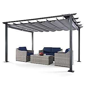 HAPPATIO 10' X 13' Pergola Retractable Pergola Canopy for Backyards, Gardens, Patios, Outdoor Pergola with Sun and Rain-Proof Canopy, Includes Ground Studs and Expansion Screws (Grey)
