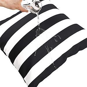 famibay Decorative Outdoor Waterproof Throw Pillow Covers, Pack of 2 All Weather Patio Cushion Case Pillow Covers for Patio Furniture Porch,Balcony,Tent,Couch Bench 18x18 Inch Black and White Striped