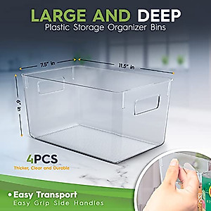 SUMGAGE Clear Bins for Organizing - 4 Pack Plastic Pantry Organizer Bins, Perfect for Kitchen Organization and Storage, Ideal Craft Organization and Cabinet Organizers