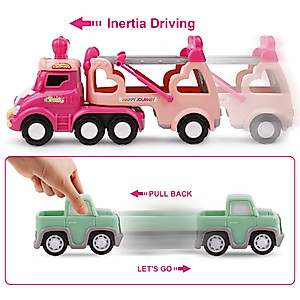 FindGood Toys for 1 2 3 Year Old Girl Pink Truck, 5-in-1 Carrier Truck Toys for Toddler Girl, Princess Toy Cars with Light & Sound, Birthday Gifts for 1 2 3 Year Old Girls
