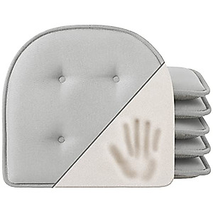 Cozyide U-Shaped Chair Cushions for Dining Chairs 6 Pack, Memory Foam Chair Pads with Tufted Design and Non-Slip Backing, 17" x 16", Light Grey
