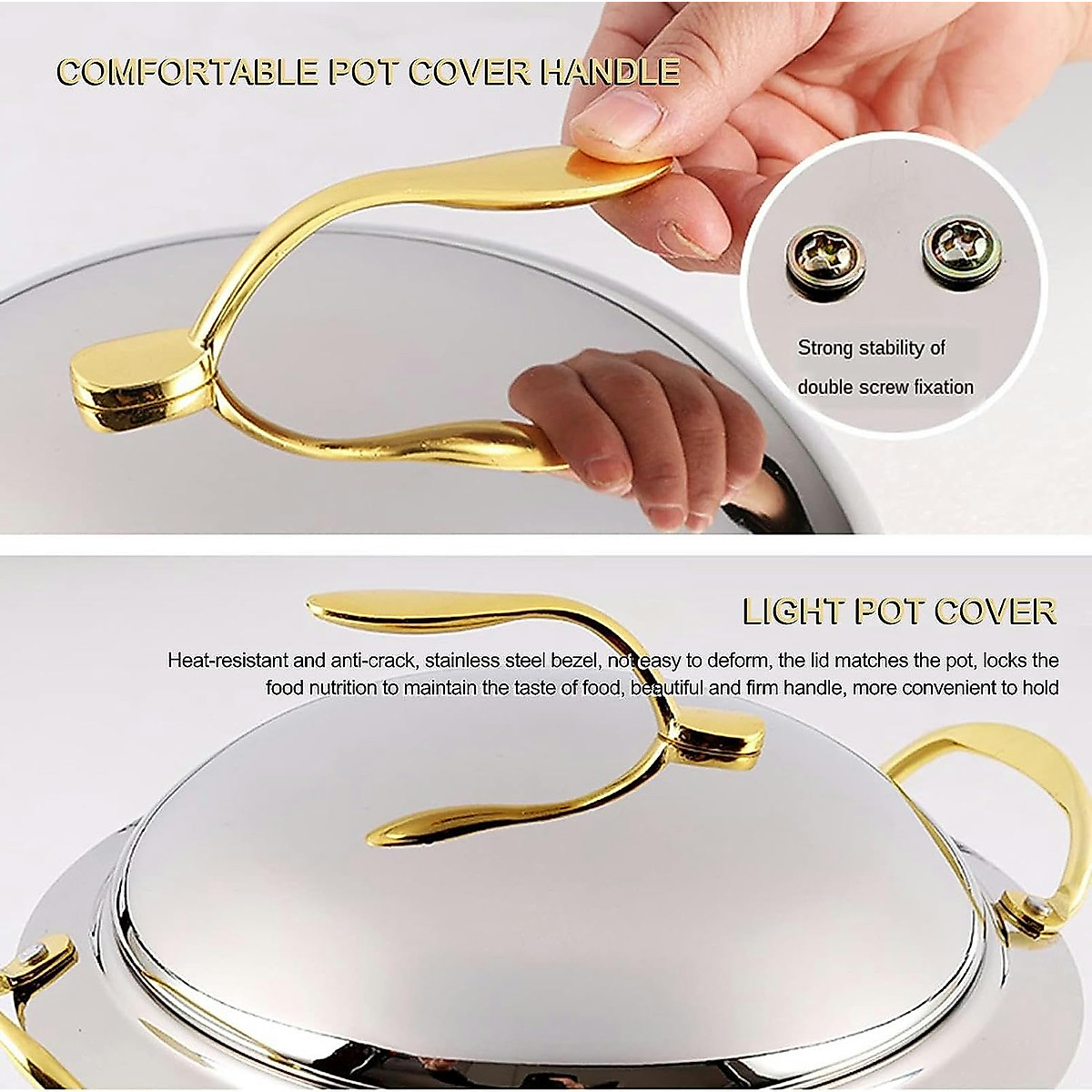 FLTRGO Stainless Steel Chafing Dish Set Round Durable Buffet Warmer Tray with Lid and Chafing Fuel Holder for Kitchen Party Banquet - Without Water Pan