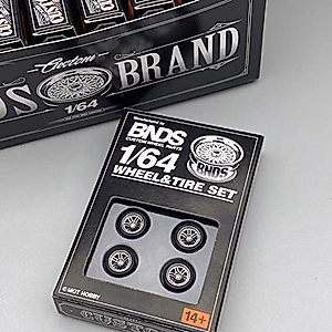 BNDS 1/64 Scale ABS Wheels Rubber Tires with Axles Plastict Material (4pcs/1 Kit) Modified Detail Up Parts for 1:64 Diecast Model Cars (BC26404, Silver)