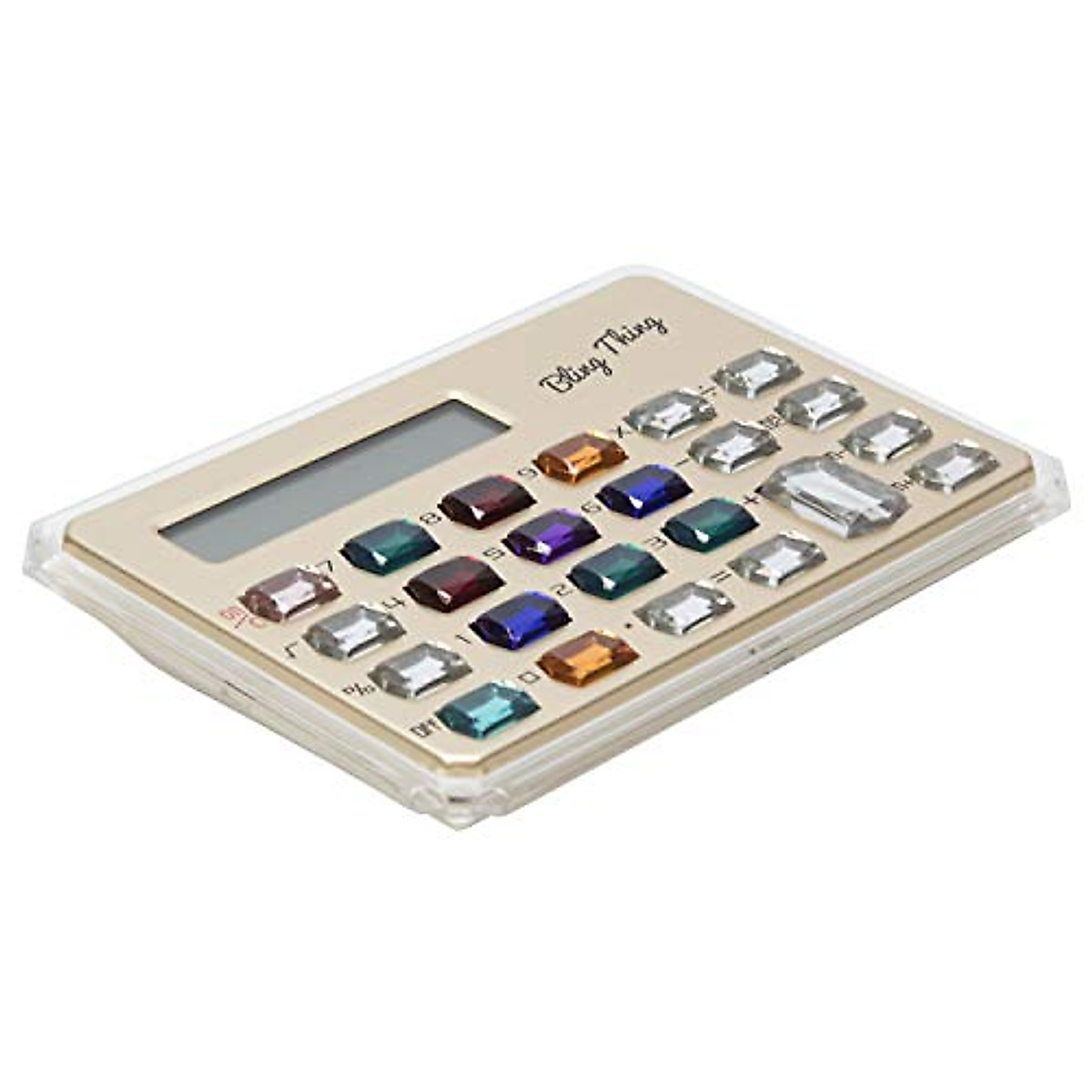 Calabria Gemstone Basic Desktop Calculator Gold Standard Function Large LCD Display Pocket Handheld Crystal Buttons Office