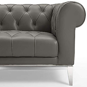 Modway Idyll Tufted Button Upholstered Leather Chesterfield Loveseat, Gray