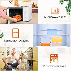 12 Pcs Collapsible Food Storage Containers Silicone collapsible Lunch Box with Clear Lid Square Food Containers Bowls Kitchen Stackable Lunch Box for Pantry Organization Microwave Freezer Safe (27oz)