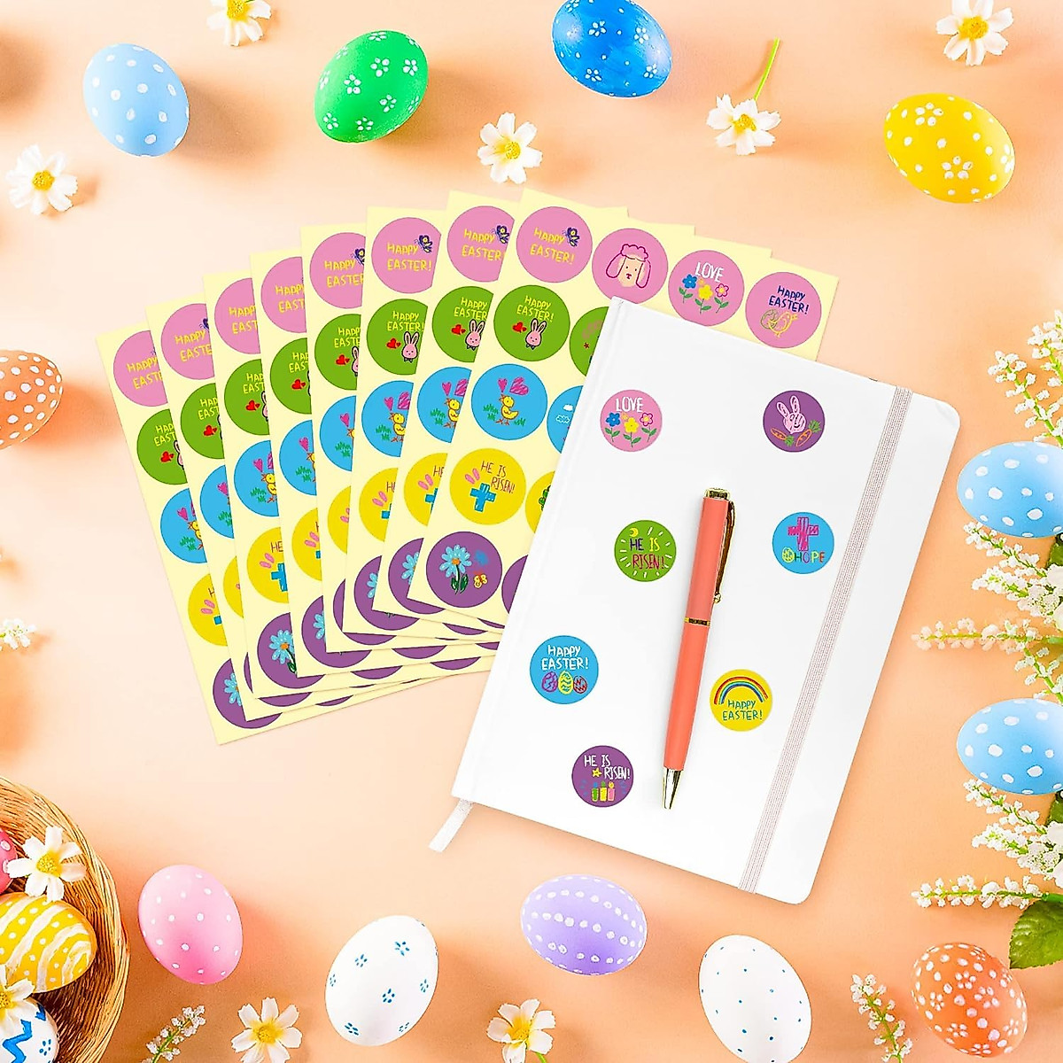 Haooryx 600PCS Religious Bible Stickers for Kid Cartoon Catholic Child Drawn Christian Religious Sticker Jesus He is Risen Sticker Spring Scripture Faith Sticker for Sunday School Party Art Craft