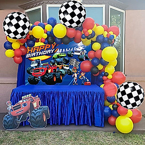 106 Pcs Monster Machine Party Decorations ,Monster truck Party Supplies Set Including Monster Truck Themed Photo Backdrop and Balloons for Kid Birthday Party Decorations