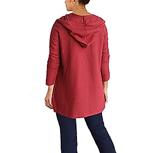 LATT Dress Women Long Sleeve Open Front Draped Cardigan Waffle Fabric Pocket Hoodie Outwear, Burgandy,S, Burgandy