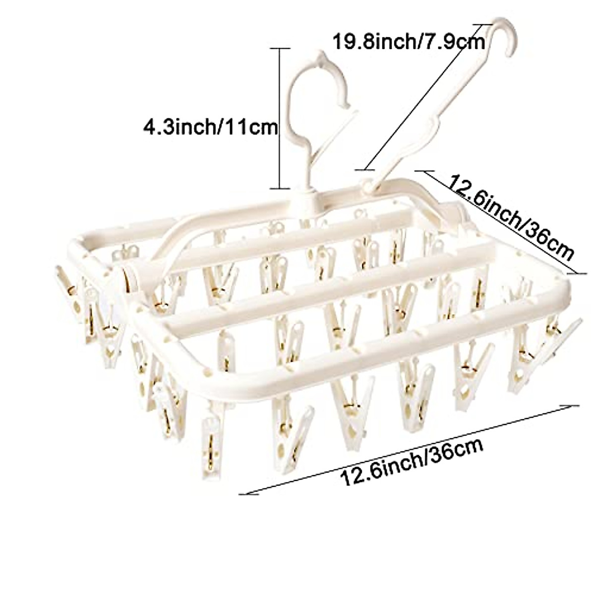 Foshine Clothes Drying Racks Foldable Clip Hangers Drip Hanger Plastic with 32 Drying Clips Wind-Proof Hook Underwear Hanger with Clips Plastic Laundry Clip for Socks Bras Blue (White)