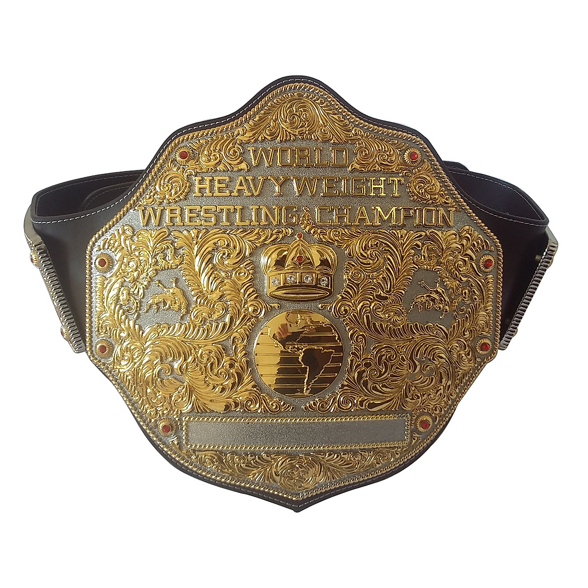 Fandu Belts Big Gold Adult Replica Real Leather Dual Plate Wrestling Championship Belt Title 8mm Thick 6.8lbs Trophy