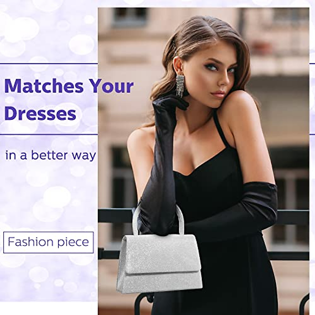 Silver Evening Bag Glitter Party Clutches Handle Women's Evening Handbags Small Bride Wedding Purses for Women Crossbody Cocktail Prom Handbags