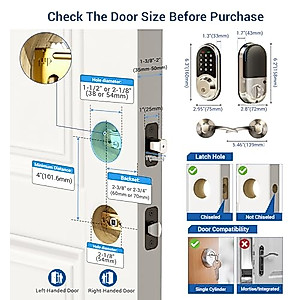Veise Smart Locks for Front Door, 2 Lever Handle Set, Keyless Entry Deadbolt, App Control, Electronic Digital Touchscreen Keypad, Auto Lock, IP54 Waterproof, Easy Installation, Satin Nickel